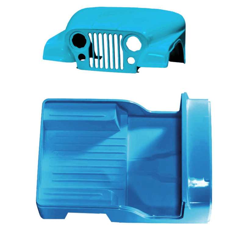 Carroceria em fibra azul turquesa para Jeep Willys